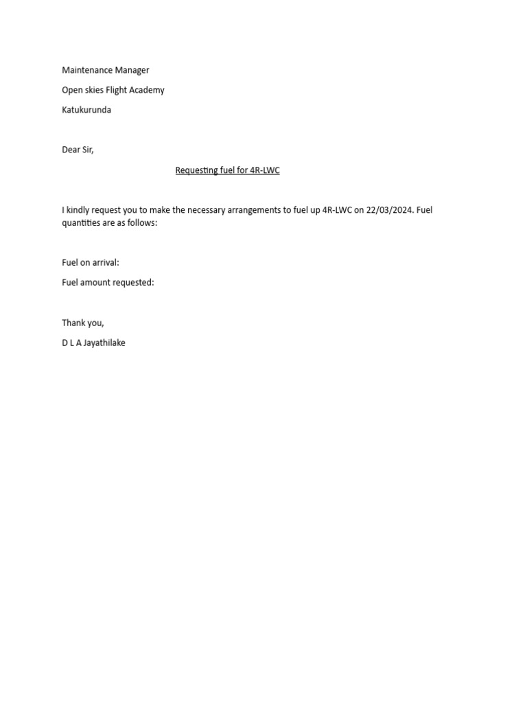 Fuel Request Letter | PDF