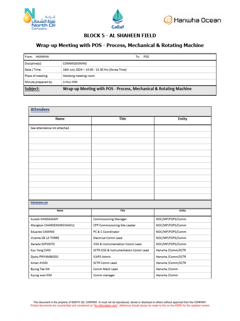 Commissioning Wrap Up Meeting (Process, Mechanical) | PDF | Valve | Pump
