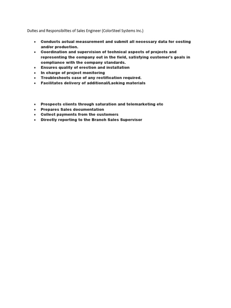 Duties and Responsibilties of Sales Engineer | PDF