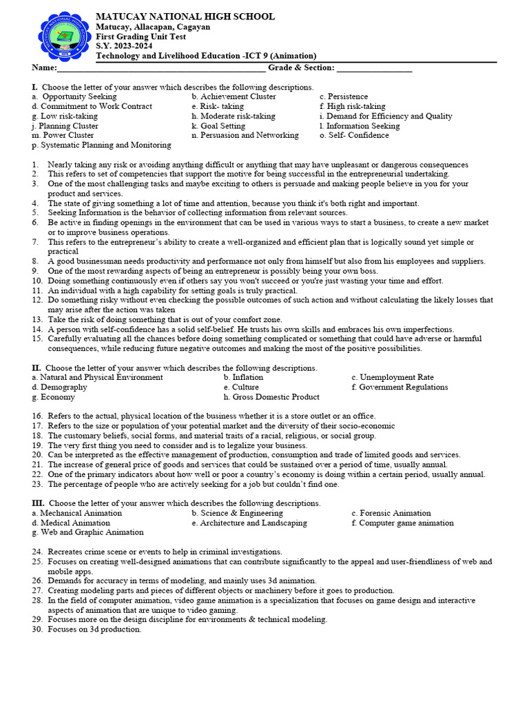 Mnhs Tle Ict 9 Unit Test Set B Quarter 1 | PDF | Computer Data Storage ...