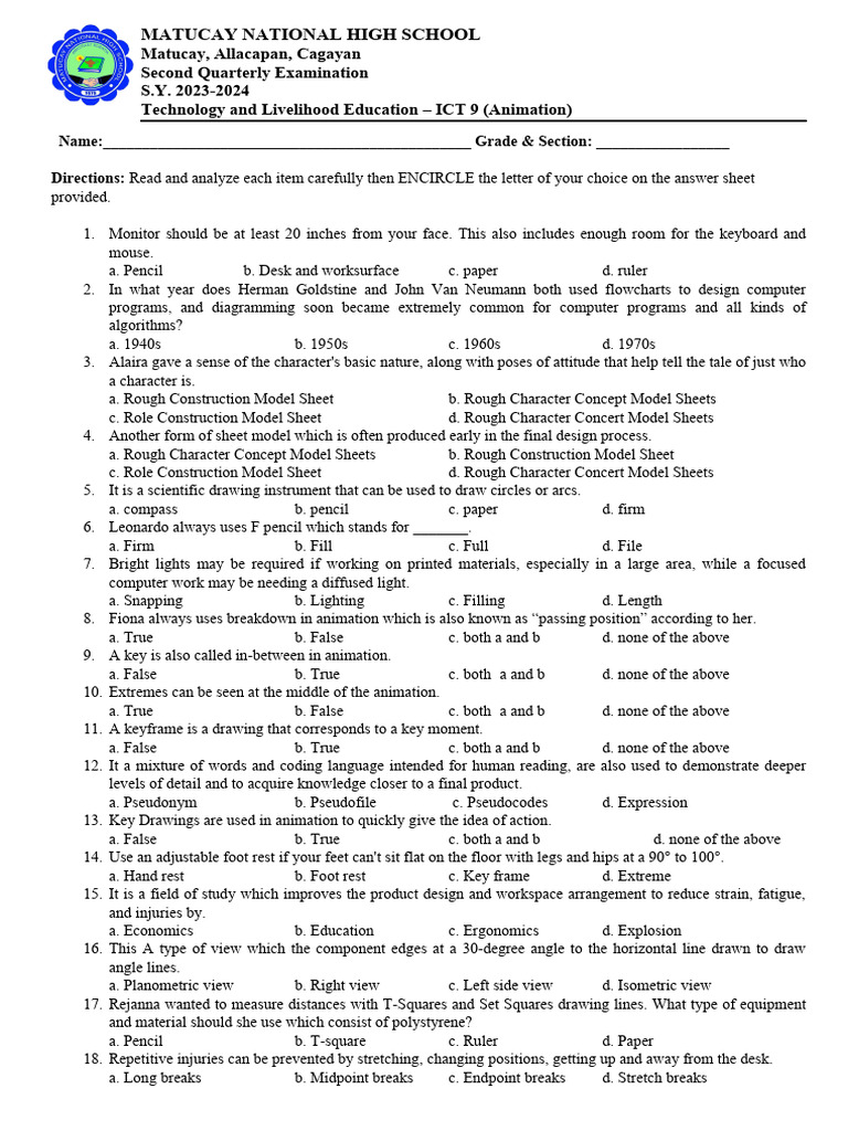 Mnhs Tle Ict 9 Quarter 2 Exam | PDF | Drawing | Occupational Safety And ...