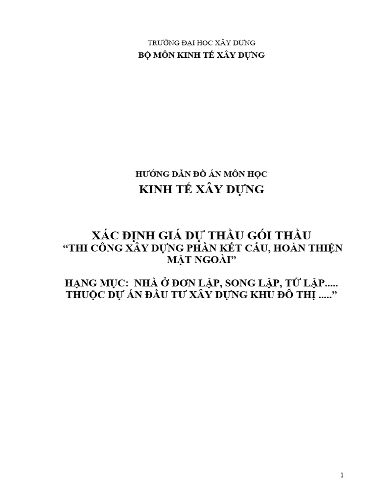 Hướng Dẫn ĐA KTXD 2023 | PDF