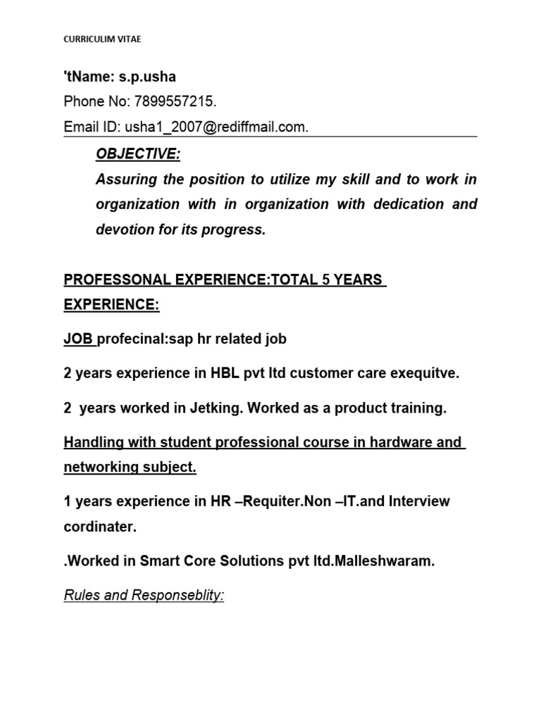 Usha - HR Requiter Resume-New | PDF | Career & Growth | Computers