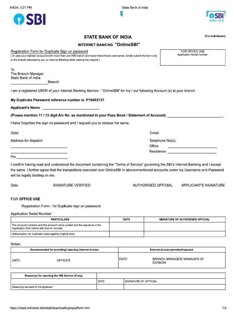 Internet Banking Enable Form For SBI | PDF