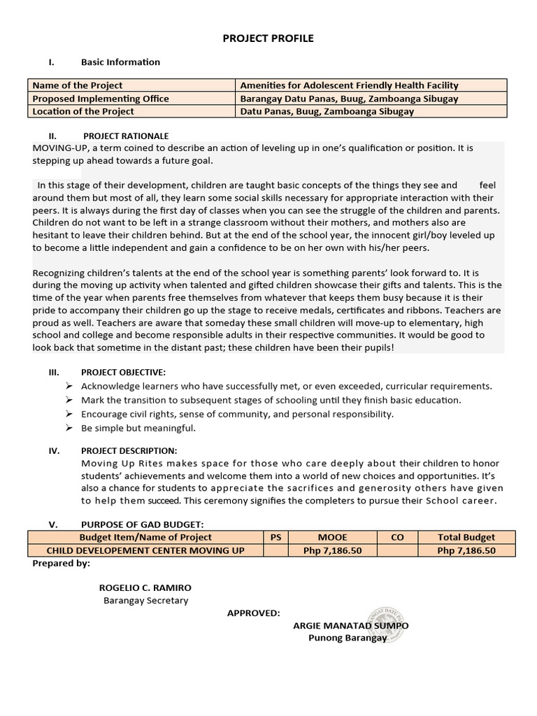 Project Profile (CDC Movng-Up) | PDF | Teachers | Schools