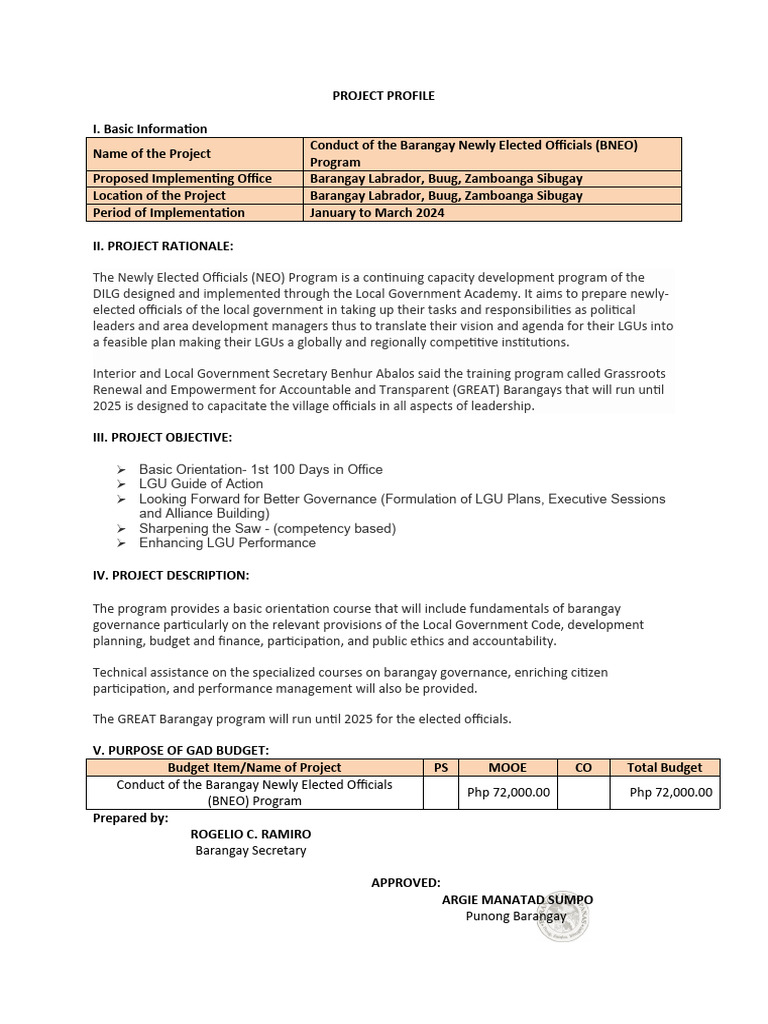 Project Profile (Bneo) | PDF | Governance | Government