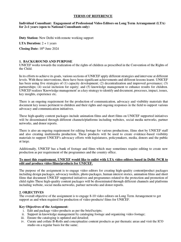ToR - Engage Professional Video Editors On LTA | PDF | Editing | Multimedia