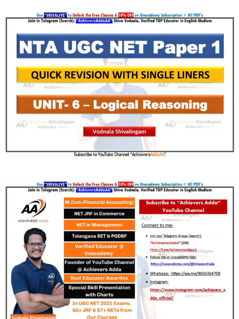 UGC NET Paper 1 Quick Revision Capsule Shiva Vodnla Logical Page-0001 | PDF
