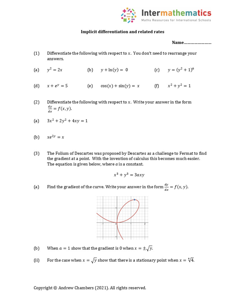 9implicit Diff and Related Rates v2 | PDF | Teaching Methods & Materials