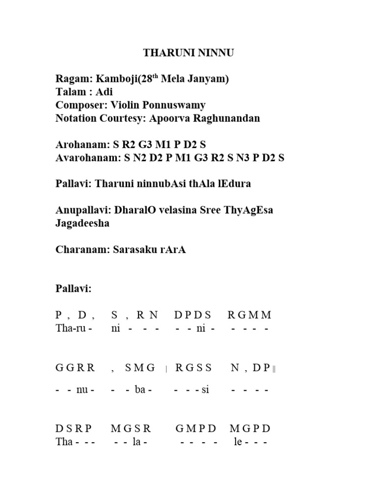 Tharuni Ninnu Kambodhi | PDF | Melody | Musicology