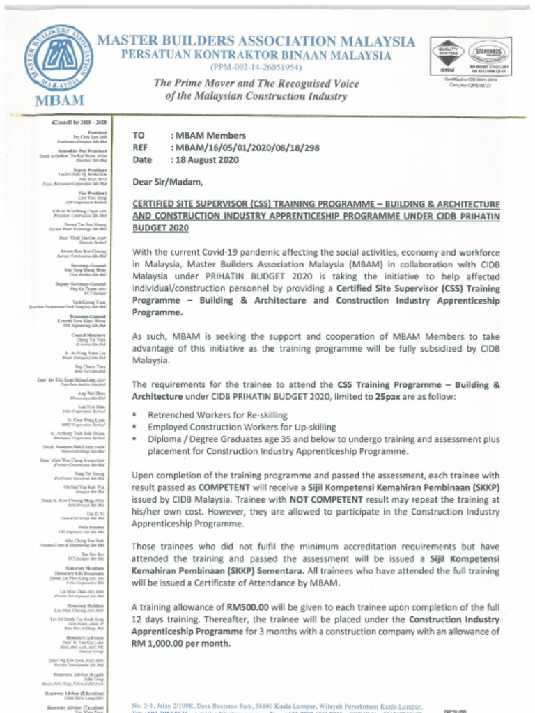 Circular - CSS Training Programme & Construction Industry Apprenticeship Programme | PDF