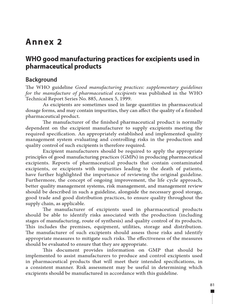 WHO - Specifications For Excipients | PDF | Verification And Validation ...