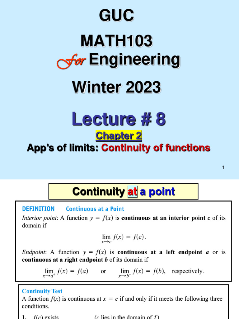 Lecture 8 | PDF | Continuous Function | Function (Mathematics)