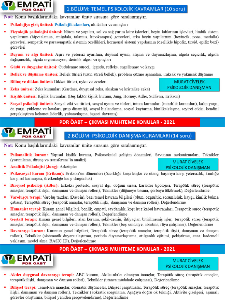 Oabt PDR Ders Notlari | PDF