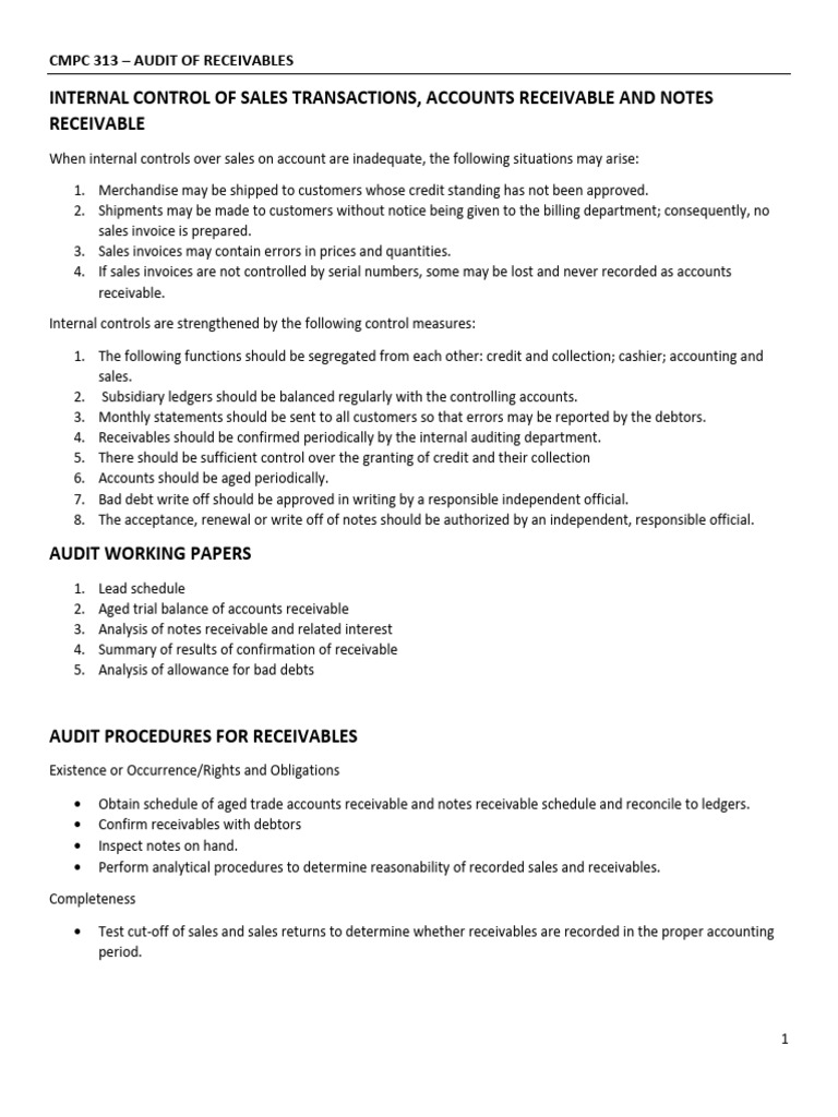 Audit Procedures for Receivables | PDF | Debits And Credits | Bad Debt