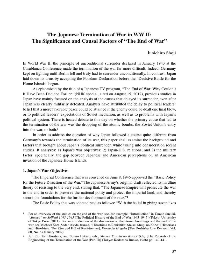 The Japanese Termination of War in WW II: The Significance and Causal ...
