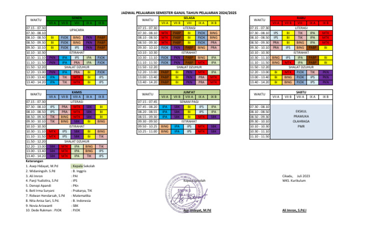 Jadwal 2024-2025 | PDF