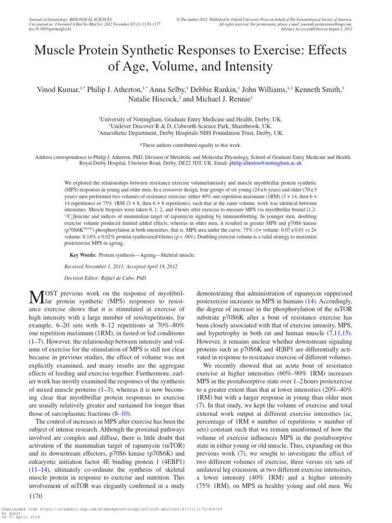 Muscle Protein Synthetic Responses To Ex | PDF | Skeletal Muscle ...