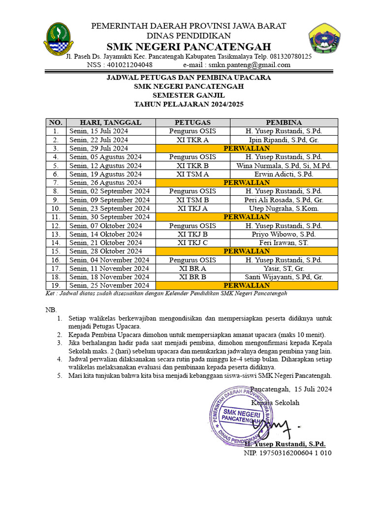 Jadwal Petugas Dan Pembina Upacara Sem Ganjil 2425 | PDF