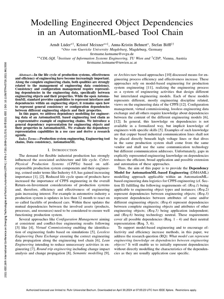 Modelling Engineered Object Dependencies In An Automationml Based Tool Chain Pdf Object