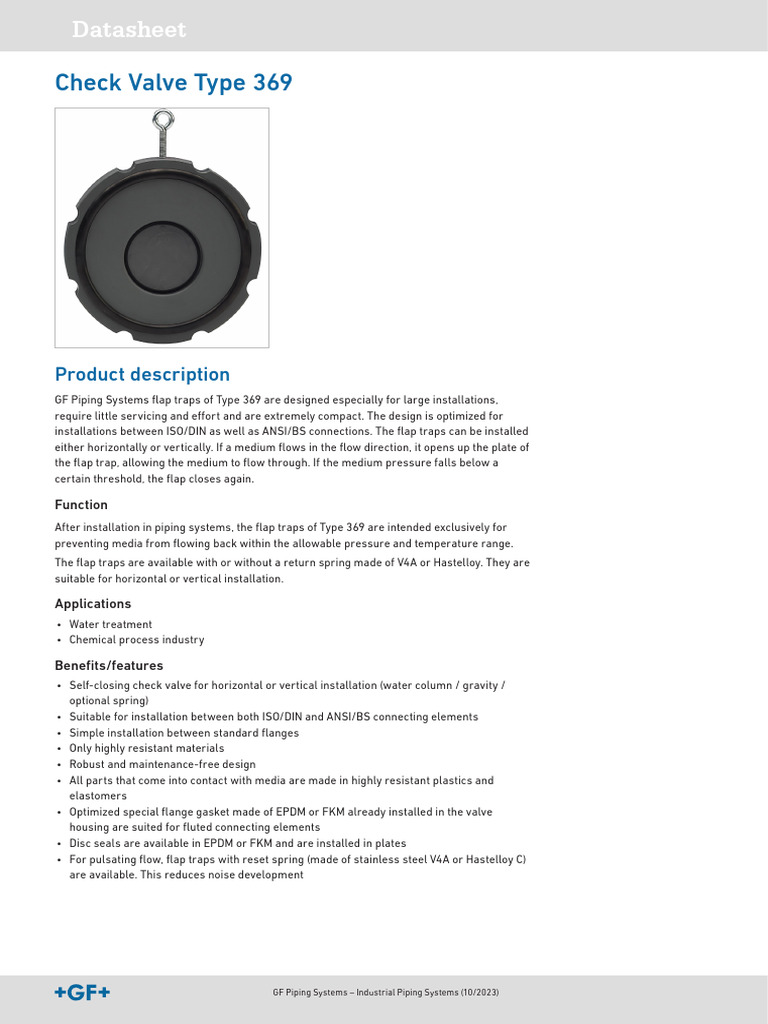 Gfps Datasheet 369 Check Valve en | PDF | Valve | Pipe (Fluid Conveyance)