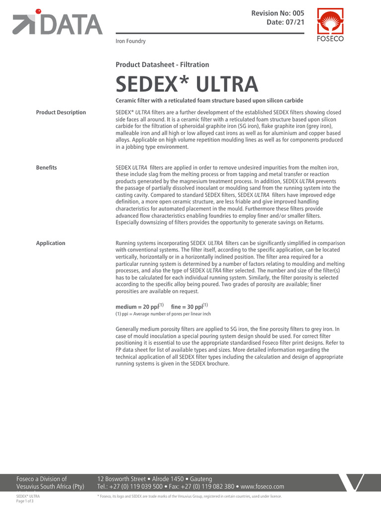 SEDEX_ULTRA 2 | PDF | Filtration | Foundry