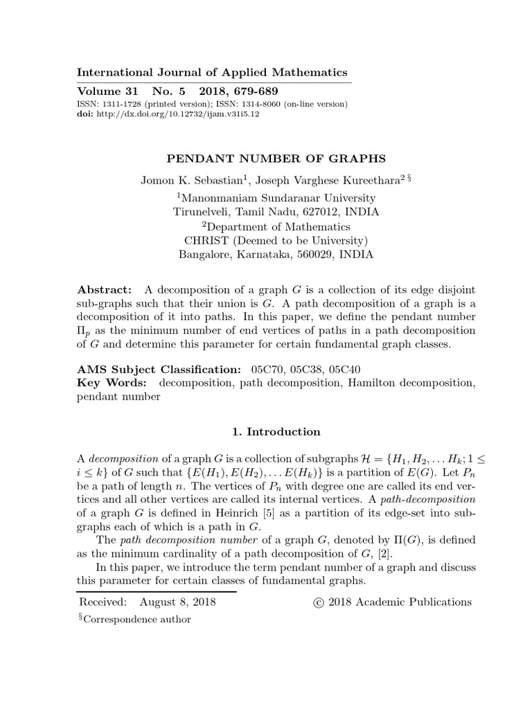 Pendant Number of Graphs | PDF | Vertex (Graph Theory) | Graph Theory