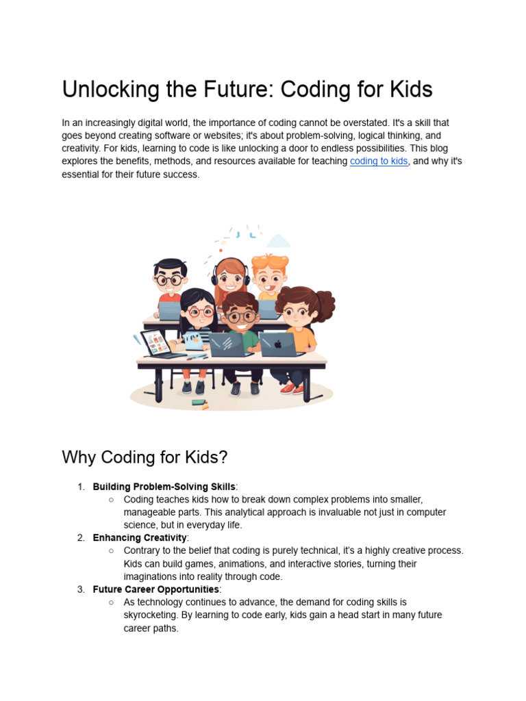 Unlocking The Future: Coding For Kids | PDF | Creativity | Computer Programming
