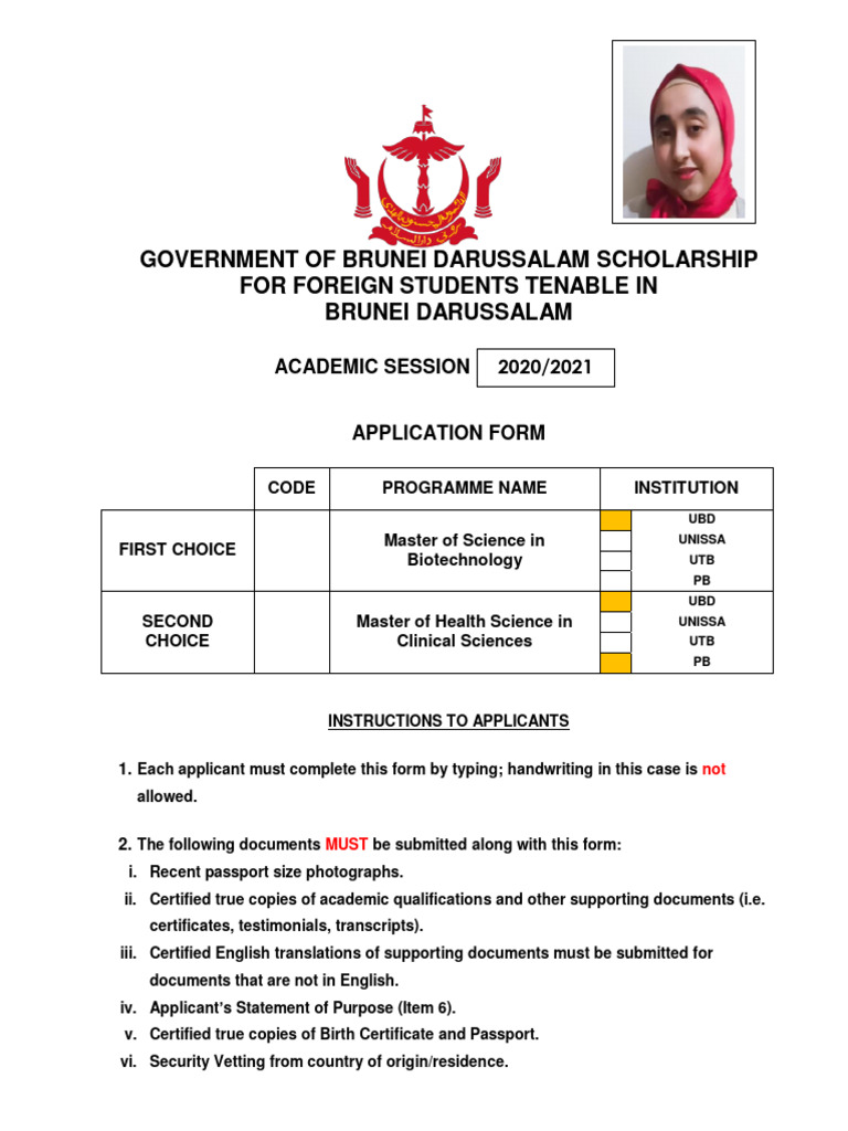 Brunei Scholarship Application Form | PDF | Wellness | Science ...