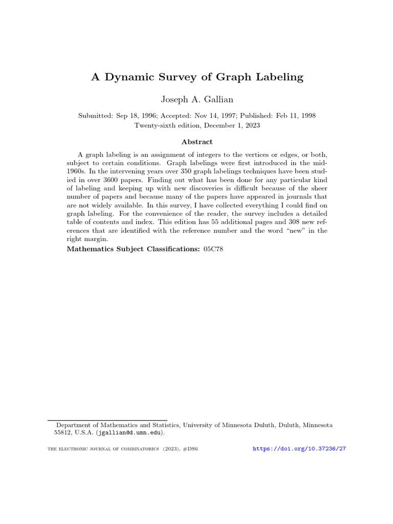 A Dynamic Survey of Graph Labeling | PDF | Vertex (Graph Theory) | Polynomial