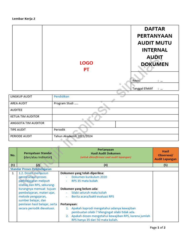 Form Audit Dokumen - Pokada | PDF