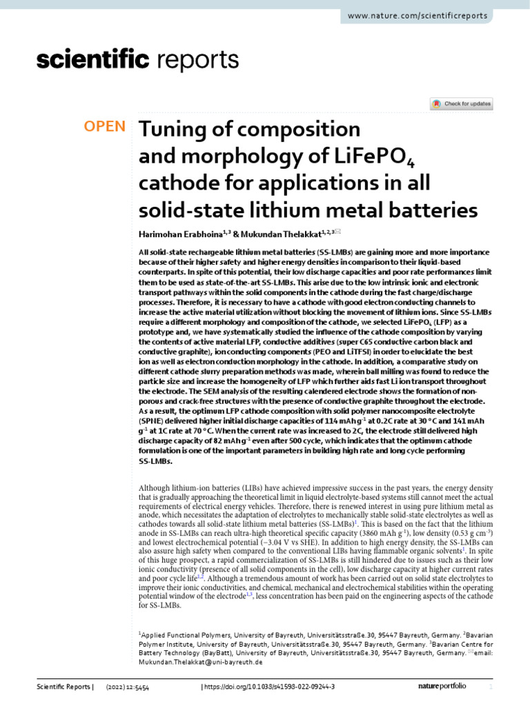 Tuning of Composition and Morphology of LiFePO4 Cathode For Applications in All Solid-State ...
