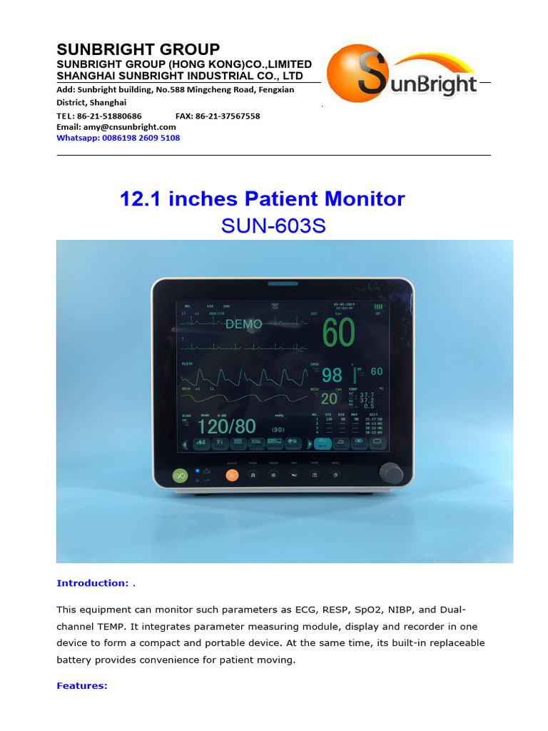 PatientmonitorSun 603S | PDF | Electrocardiography | Heart Rate
