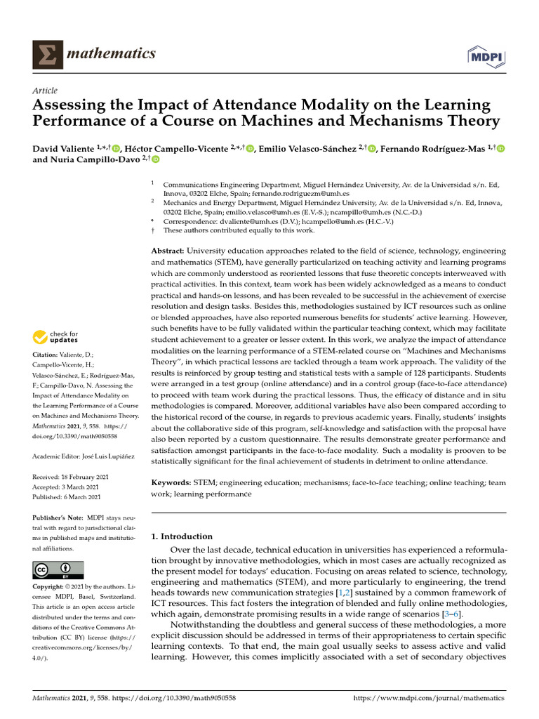Assessing The Impact of Attendance Modality On The Learning Performance ...