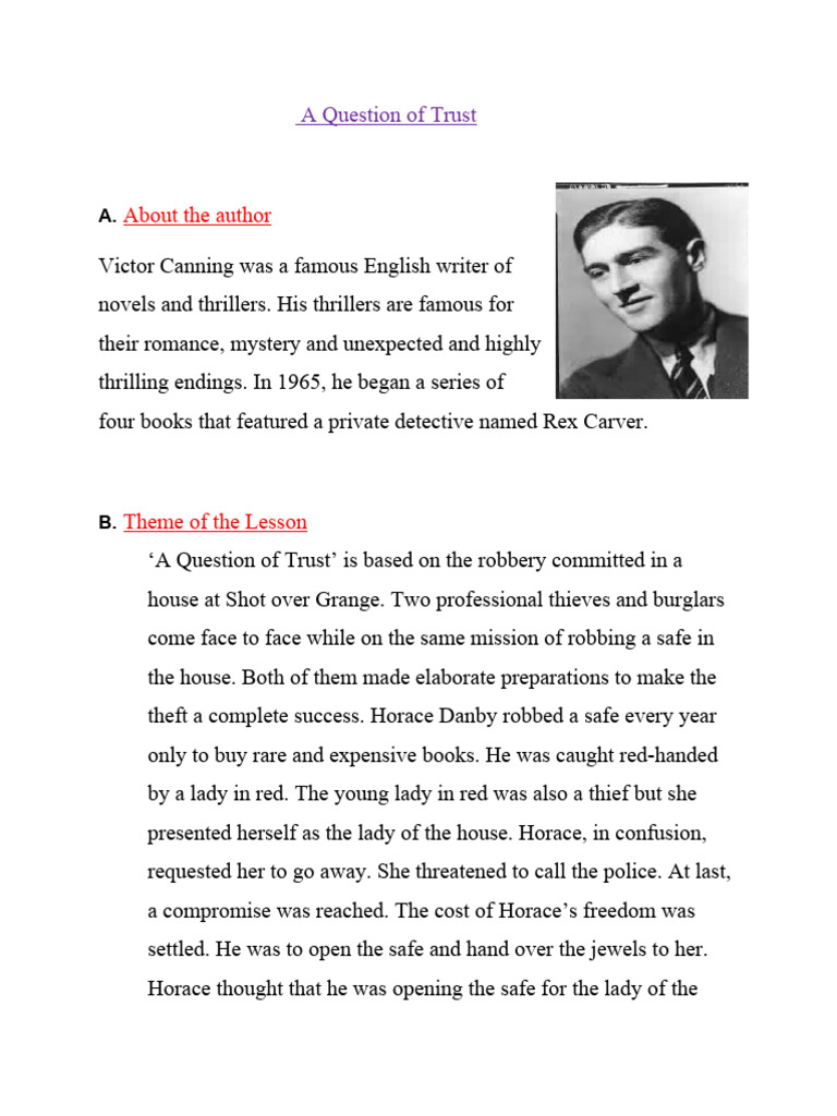 Question of Trust - Extra Questions and Notes | PDF | Theft | Crimes