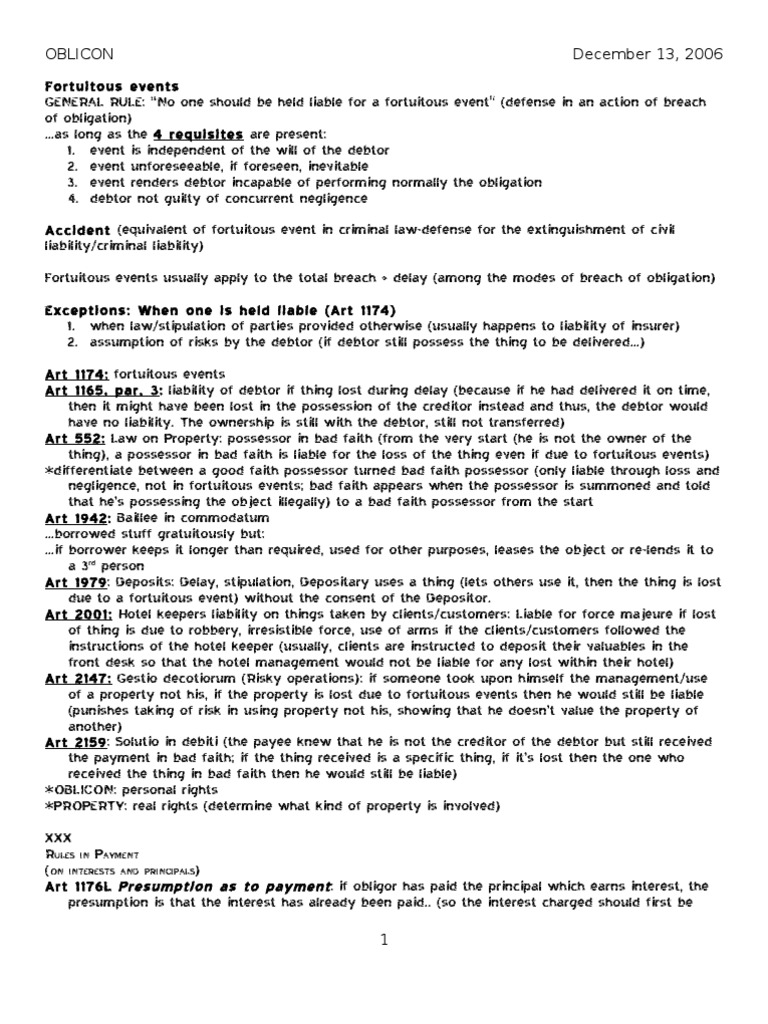 NOTES - Dec13 - Exceptions To Fortuitous Events | PDF | Legal Liability ...