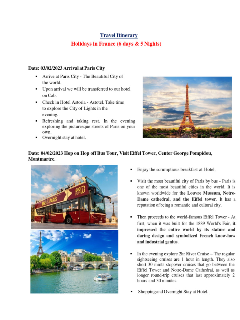 Hariharan Tour Itinerary | PDF | Paris | Zoo