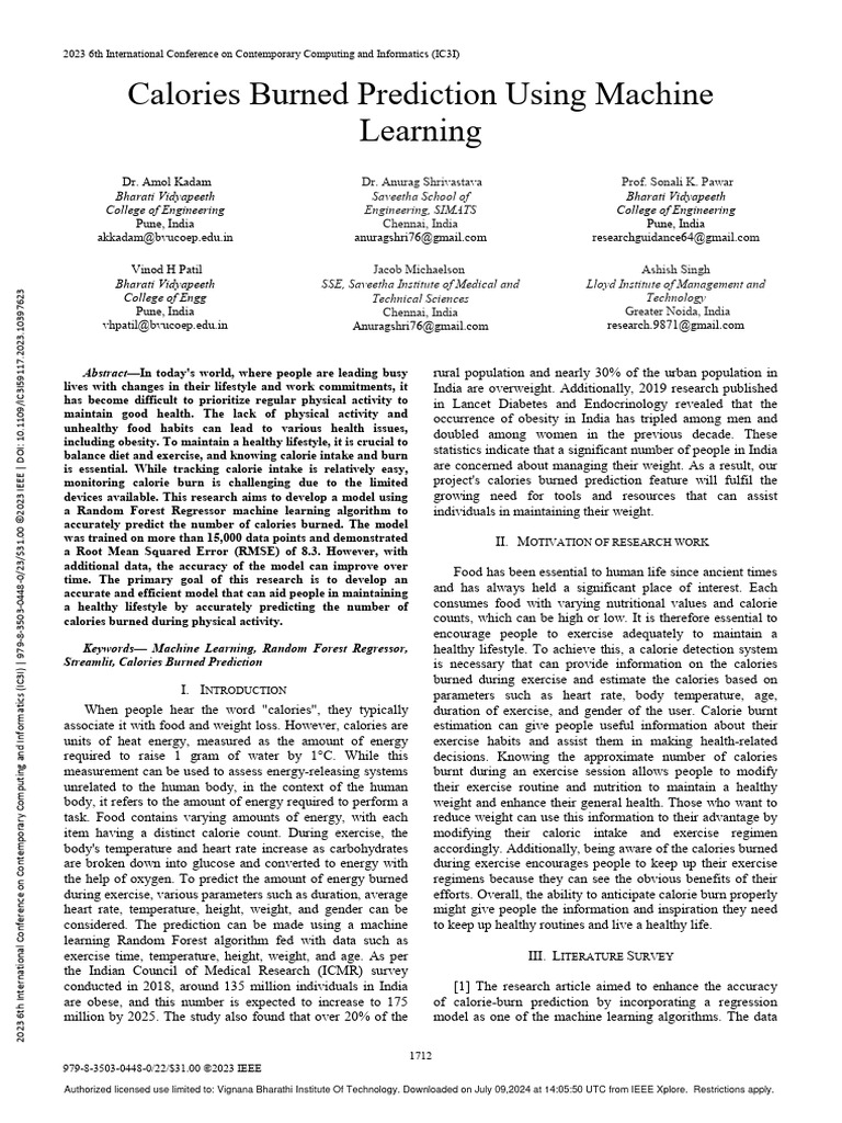 Calories Burned Prediction Using Machine Learning | PDF | Machine Learning | Mean Squared Error