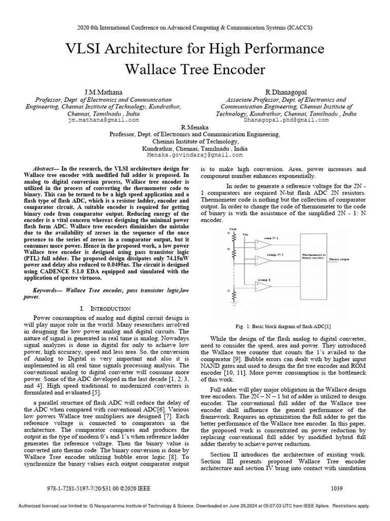 VLSI Architecture For High Performance Wallace Tree Encoder | PDF | Analog To Digital Converter ...