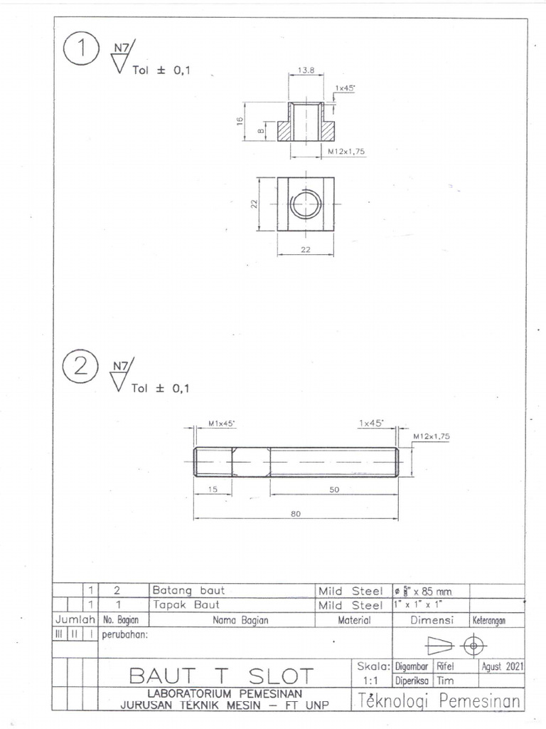 Job Sheet Baut T Slot | PDF