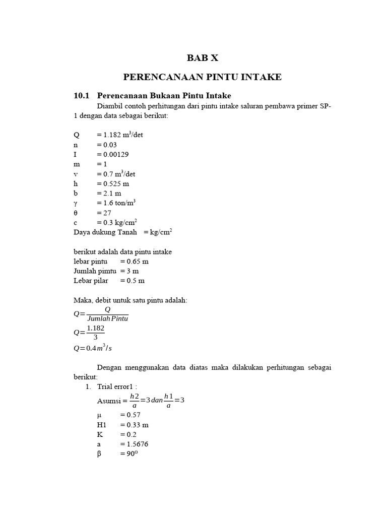 Perencanaan Dimensi dan Beban Pintu Intake | PDF
