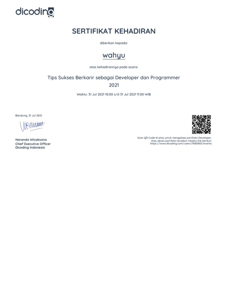 Tips Sukses Berkarir Sebagai Developer Dan Programmer 2021 Certificate