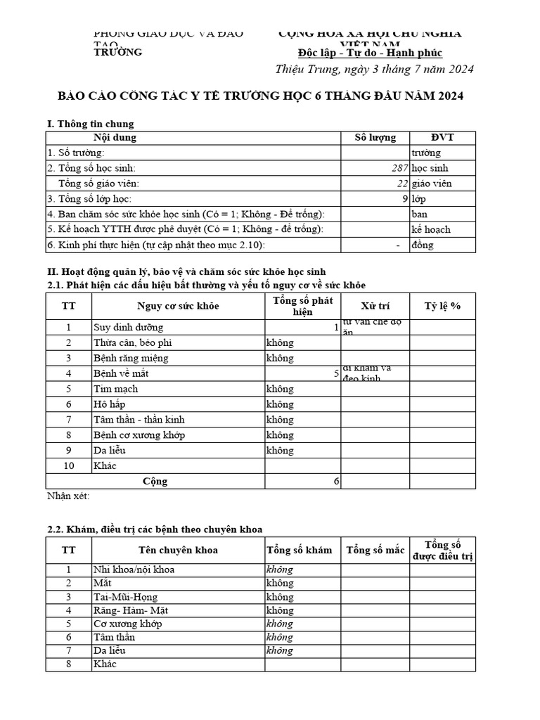 mẫu BC ytth trường | PDF