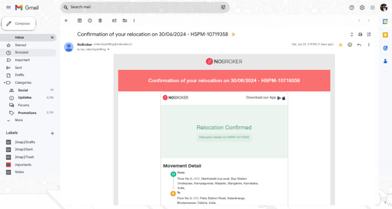 Relocation Confirmation Details | PDF