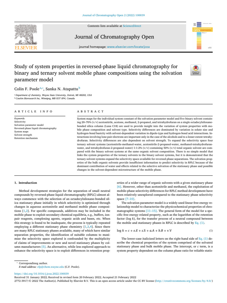 Study of system properties in reversed-phase liquid chromatography for | PDF | High Performance ...