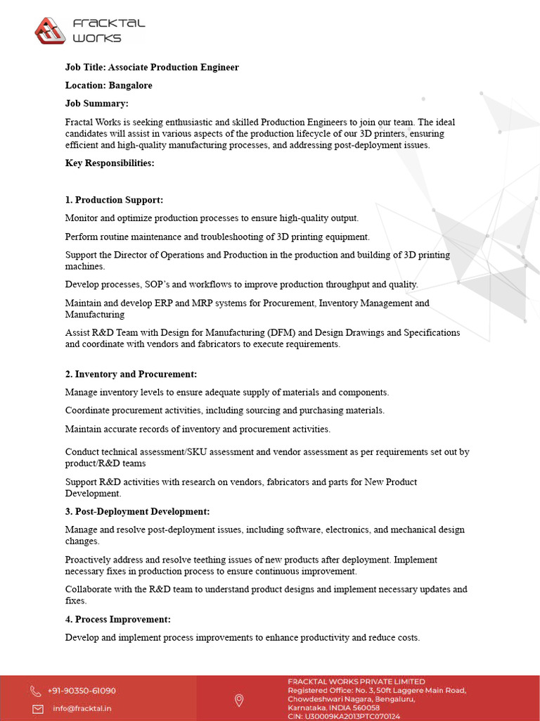 JD Associate Production Engineer | PDF | Procurement | 3 D Printing