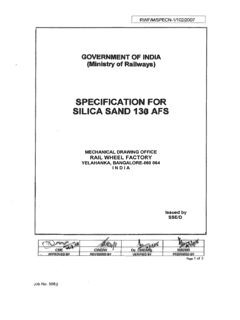 RWF M SPECN 1 102 2007 - Silica - Sand - 130 - AFS | PDF