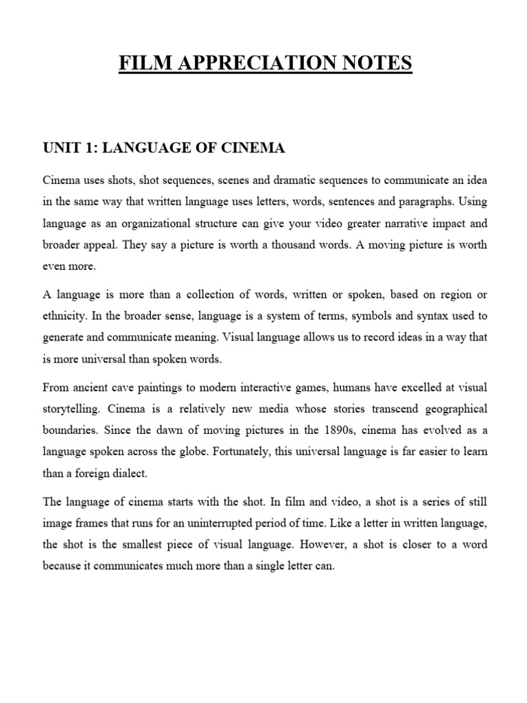 Film Appreciation Notes-1 | PDF | Screenplay | Cinematography