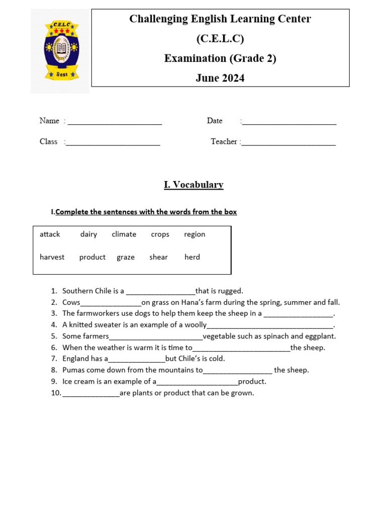Grade 2 Exam | PDF
