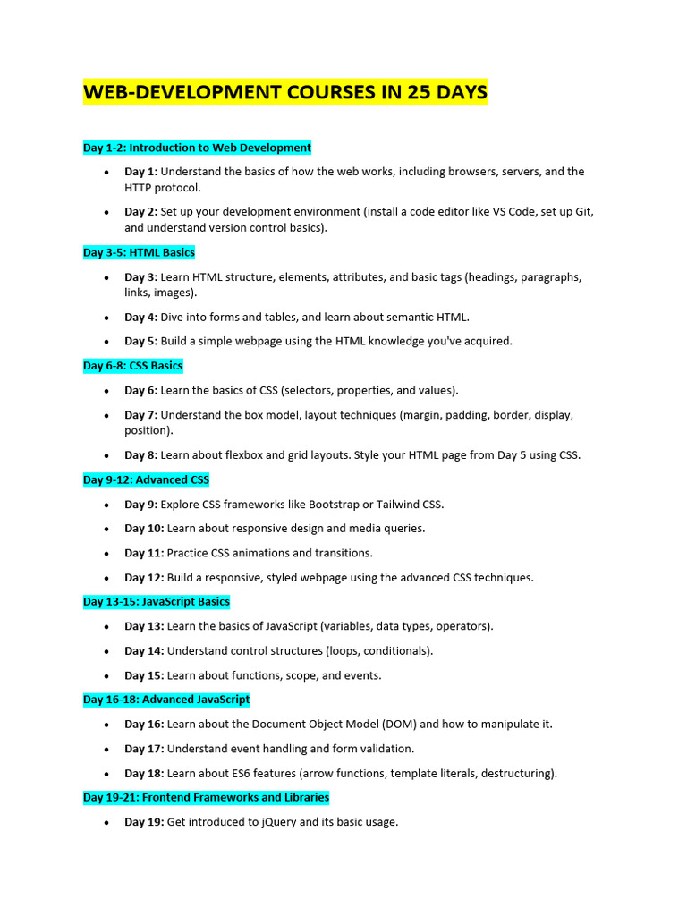 Web-Dev 25 Days Roadmap | PDF | Html | Web Development